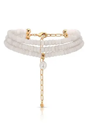 Ettika Layered Beaded Necklace With Faux Pearl Pendant