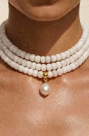 Ettika Layered Beaded Necklace With Faux Pearl Pendant