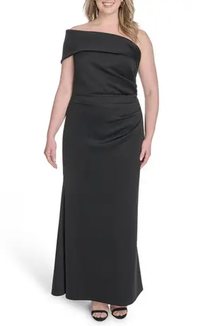 Eliza J One-shoulder Ruched Gown - Black
