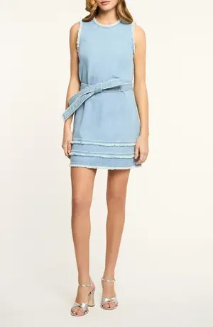 Cinq À Sept Mindie Frayed Tie-waist Denim Mini Dress - Mist