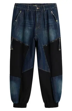 Desigual Patchwork Barrel Leg Jeans With Zip Pockets - Medium Blue