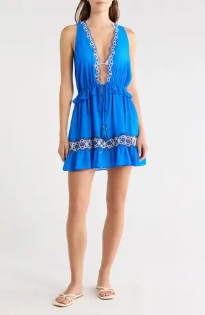 Ramy Brook Gwendolyn Lace Trim Cover-up Minidress - Ocean