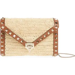 Valentino Garavani Mini Rockstud Raffia Crochet Shoulder Bag - Natural