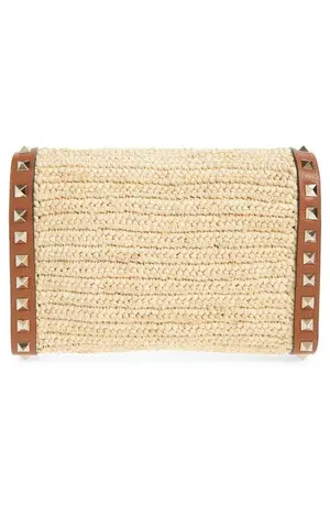 Valentino Garavani Mini Rockstud Raffia Crochet Shoulder Bag - Natural