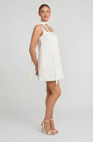 SIX STORIES Anya Scatter Bead Mini Dress With Neck Scarf - White