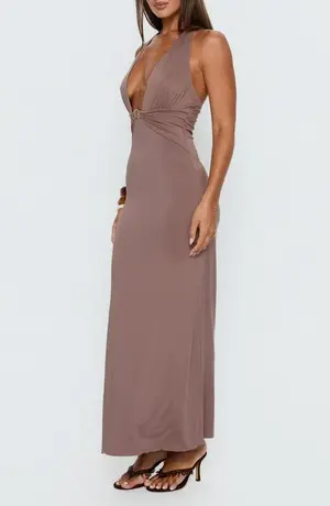 Princess Polly Naysana Plunge Halter Maxi Dress