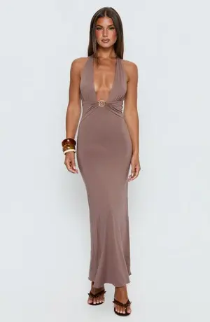 Princess Polly Naysana Plunge Halter Maxi Dress