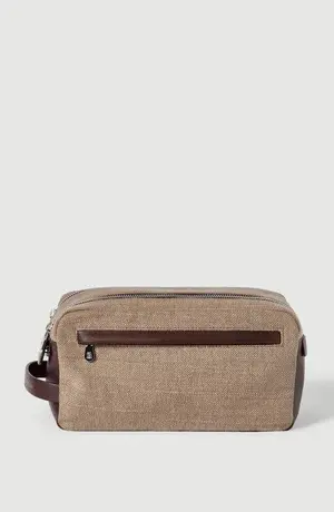 Brunello Cucinelli Canvas And Burnished Calfskin Beauty Case - Leather