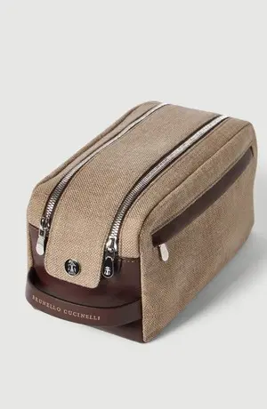 Brunello Cucinelli Canvas And Burnished Calfskin Beauty Case - Leather