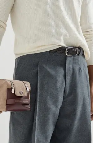 Brunello Cucinelli Canvas And Burnished Calfskin Beauty Case - Leather