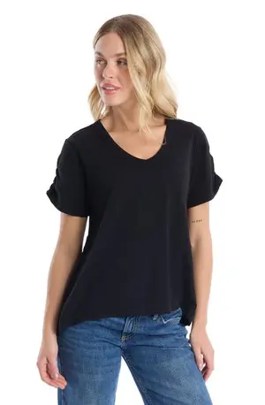 Wilt Deep V-neck Ruched Sleeve Tee