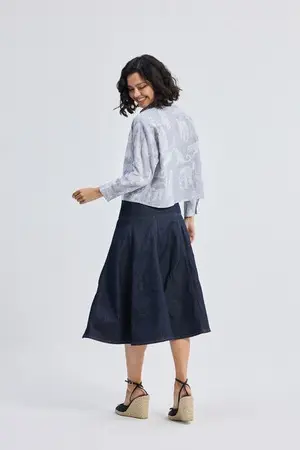 REISTOR Oversized Boxy-fit Linen Shirt With Handprinted Animal Theme