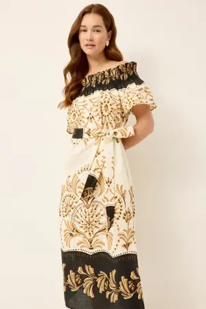 MARIE OLIVER Lola Off-the-shoulder Printed Linen-cotton Dress