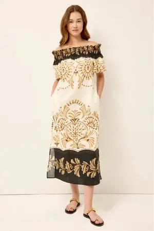 MARIE OLIVER Lola Off-the-shoulder Printed Linen-cotton Dress