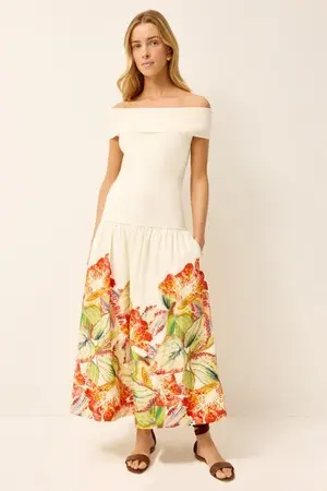 MARIE OLIVER Daniella Off-the-shoulder Mixed Media Maxi Dress With Floral Print - Sonnet