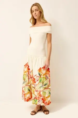 MARIE OLIVER Daniella Off-the-shoulder Mixed Media Maxi Dress With Floral Print