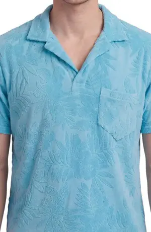 LORDS OF HARLECH Farm Floral Towel Polo Shirt - Teal