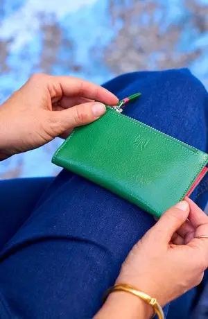 TUSK Siam Slim Card Case With Zip Coin Pocket - Teal/geranium