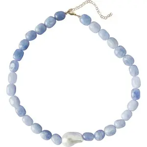 MACRAE & CO. Natalie Necklace With Faux Baroque Pearl And Beaded Stones - Blue