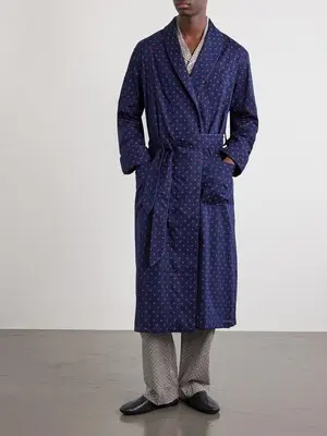 Derek Rose Nelson 109 Printed Cotton Robe - Blue