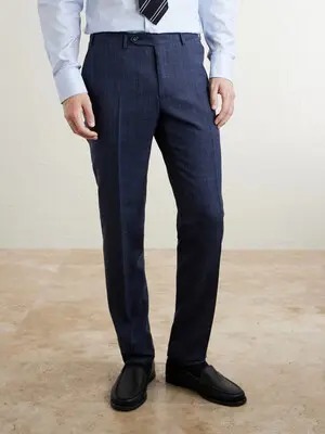 Canali Travel Straight-leg Wool, Silk And Linen-blend Suit Trousers - Blue