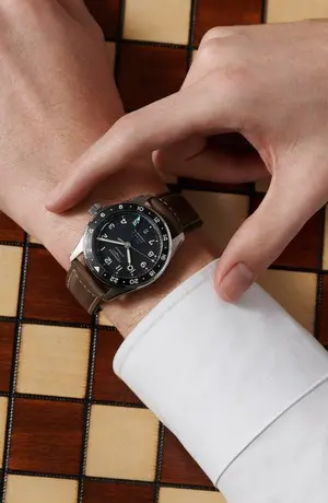 LONGINES Spirit Zulu Time Gmt Automatic Leather Strap Watch - Black