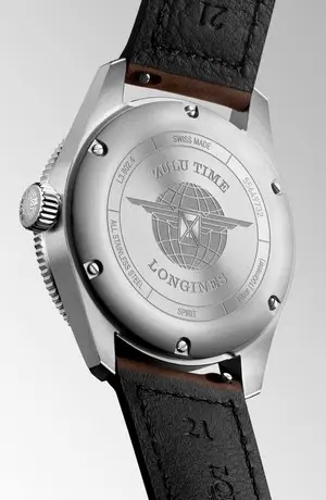 LONGINES Spirit Zulu Time Gmt Automatic Leather Strap Watch - Black