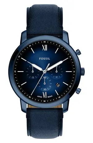 Fossil Neutra Chronograph Blue Leather Strap Watch - Navy