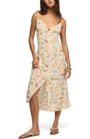 Lucky Brand Simone Floral Print Slipdress With Lace Trim - Shell Conversation Print