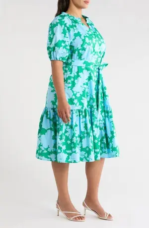 SUGARLIPS Floral Tiered Midi Dress - Blue-kelly