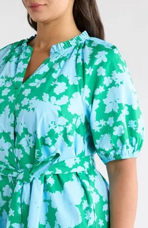 SUGARLIPS Floral Tiered Midi Dress - Blue-kelly