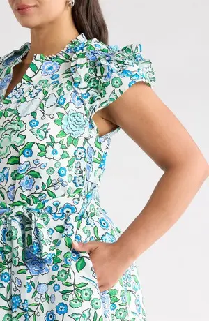 SUGARLIPS Floral Ruffle Sleeve V-neck Mini Dress