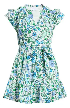 SUGARLIPS Floral Ruffle Sleeve V-neck Mini Dress