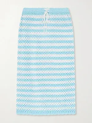 Simkhai Welles Striped Crocheted Cotton Midi Skirt - Blue