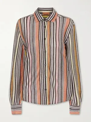 Missoni Striped Metallic Crochet-knit Shirt - Orange
