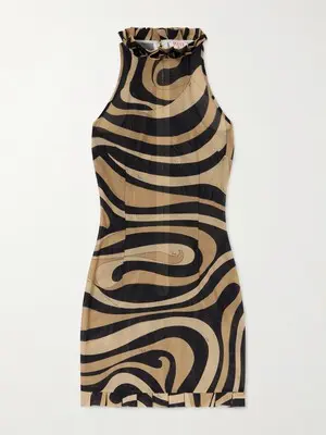 Emilio Pucci Pleated Printed Mesh Mini Dress - Neutrals