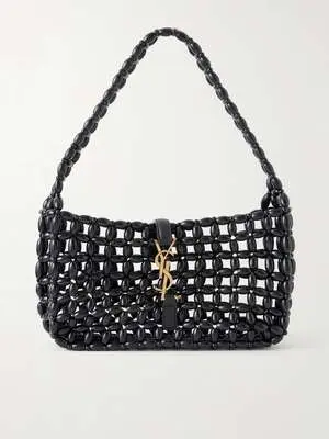Saint Laurent Le 5 À 7 Mini Leather-trimmed Beaded Wood Shoulder Bag - Black
