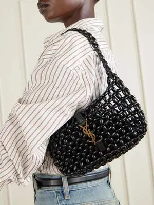 Saint Laurent Le 5 À 7 Mini Leather-trimmed Beaded Wood Shoulder Bag - Black