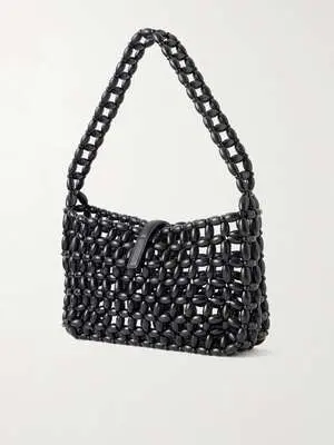 Saint Laurent Le 5 À 7 Mini Leather-trimmed Beaded Wood Shoulder Bag - Black