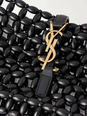 Saint Laurent Le 5 À 7 Mini Leather-trimmed Beaded Wood Shoulder Bag - Black