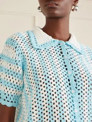 Simkhai Crocheted Striped Shirt - Blue