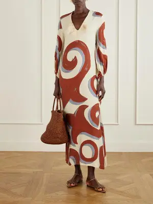 Themis Z Kyra Feather-trimmed Printed Crepe Maxi Dress