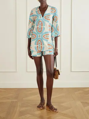 Themis Z Thaleia Printed Cotton Blouse And Shorts Set