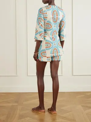 Themis Z Thaleia Printed Cotton Blouse And Shorts Set