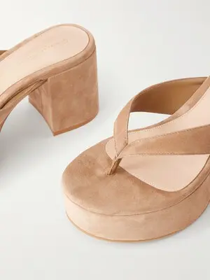GIANVITO ROSSI 35 Suede Platform Thong Sandals - Brown