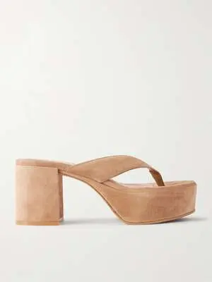 GIANVITO ROSSI Gianvito Rossi 35 Suede Platform Thong Sandals Camel