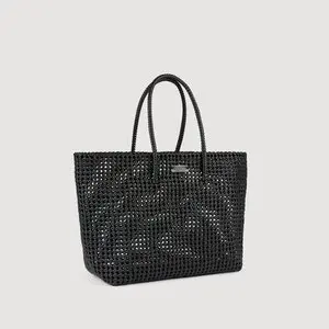 Sandro Woven Tote Bag With Logo Patch