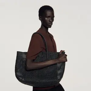 Sandro Woven Tote Bag With Logo Patch