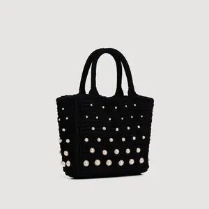 Sandro Beaded Crochet Top Handle Bag