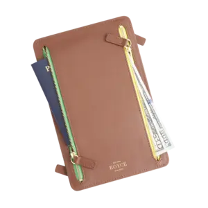 ROYCE NEW YORK Rfid Blocking Four Zip Travel Organizer - Tan